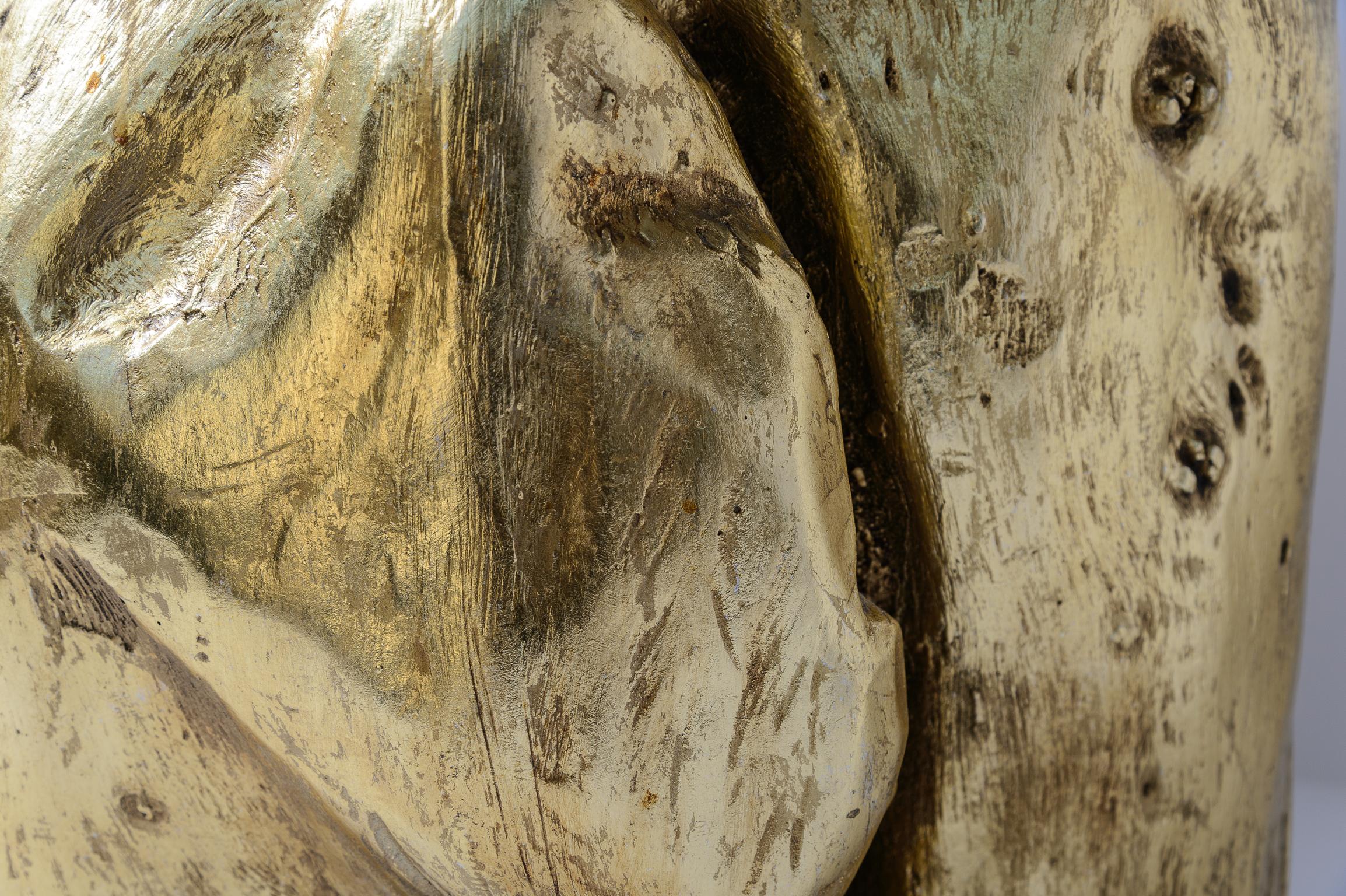 Set of 2 Vintage Gold Leaf Cast Resin Tree Stump Stools, Side Tables ...