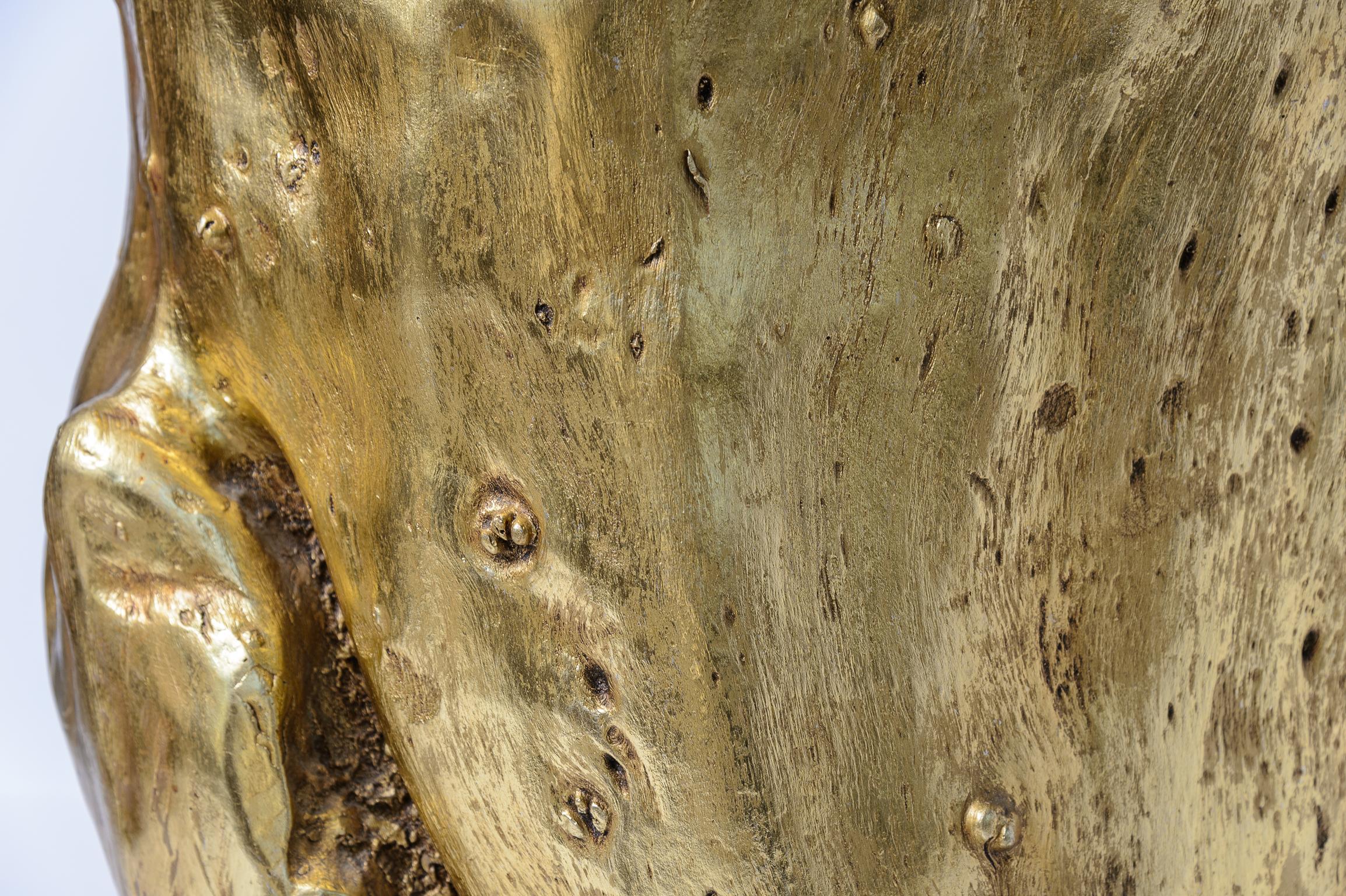 Set of 2 Vintage Gold Leaf Cast Resin Tree Stump Stools, Side Tables ...