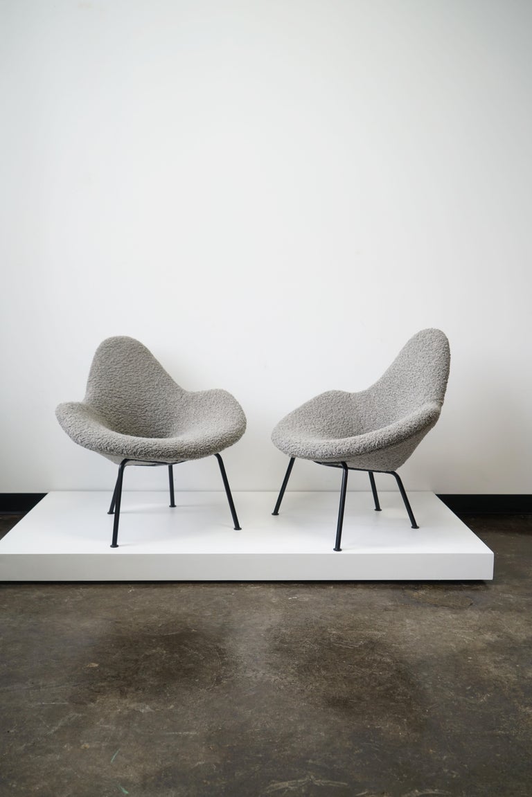 Set of 2 Vintage Grey Bouclé Lounge Chairs, Organic Womb Style Form For ...