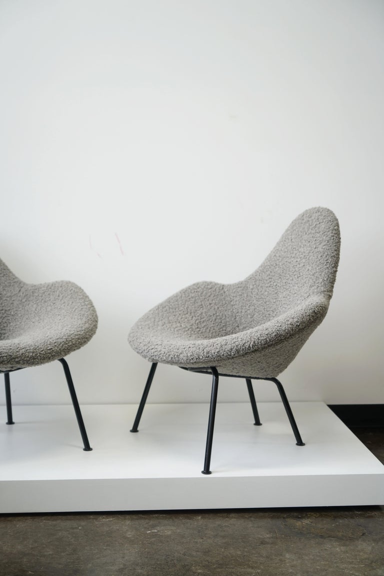 Set of 2 Vintage Grey Bouclé Lounge Chairs, Organic Womb Style Form For ...