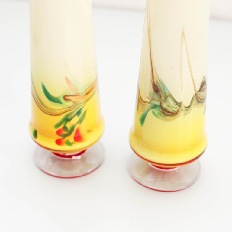Set of 2 Vintage Painted Glass Vases, circa 1940 For Sale at 1stDibs