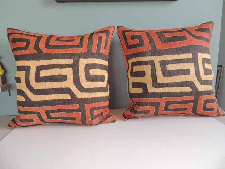 Set of '2' Vintage Raffia Square Greek Key Pattern African Decorative ...