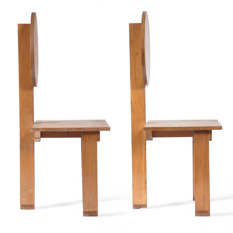 Set of Two Vintage Wood Constructivist Chairs For Sale at 1stDibs