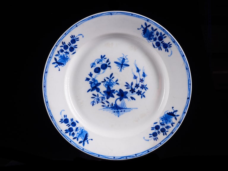 Set of 2 White Faïencerie Plates with Indigo Blue Decorations For Sale ...