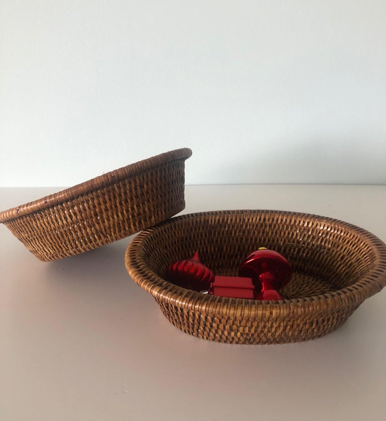 Set of '2' Woven Rattan Oval Baskets For Sale at 1stDibs