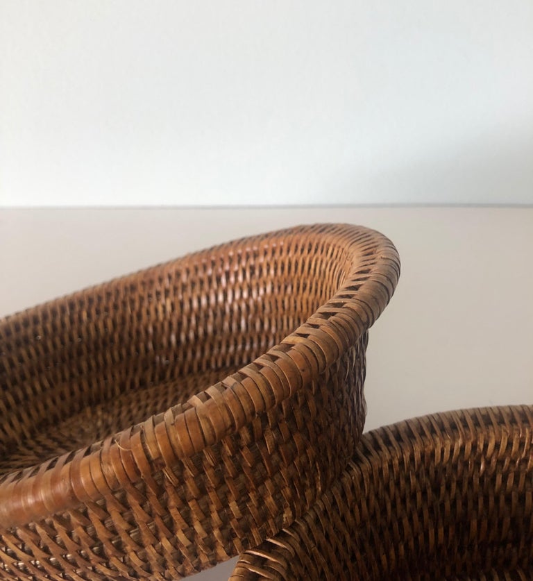 Set of '2' Woven Rattan Oval Baskets For Sale at 1stDibs