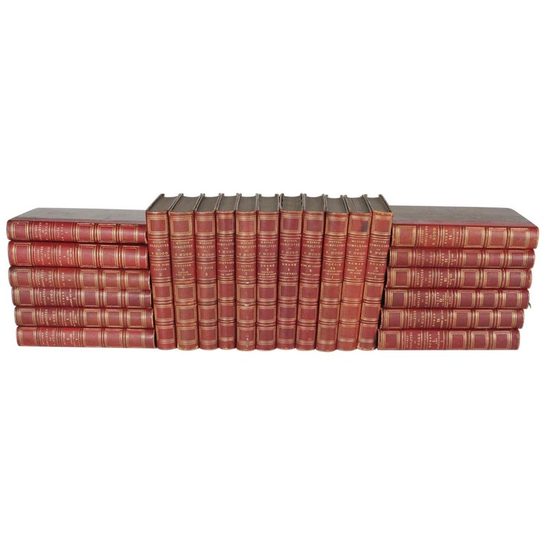 Set of 23 Victor Hugo Leather Bound Books, France, 1890s at 1stDibs