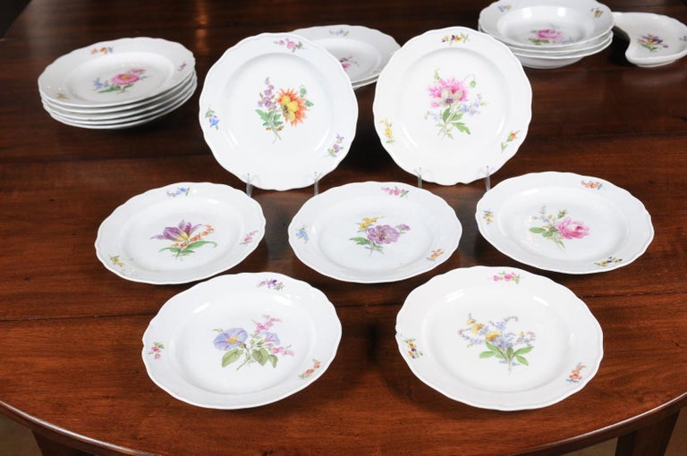 Set of 24 Pieces German Meissen Porcelain Dinner Service with Floral ...