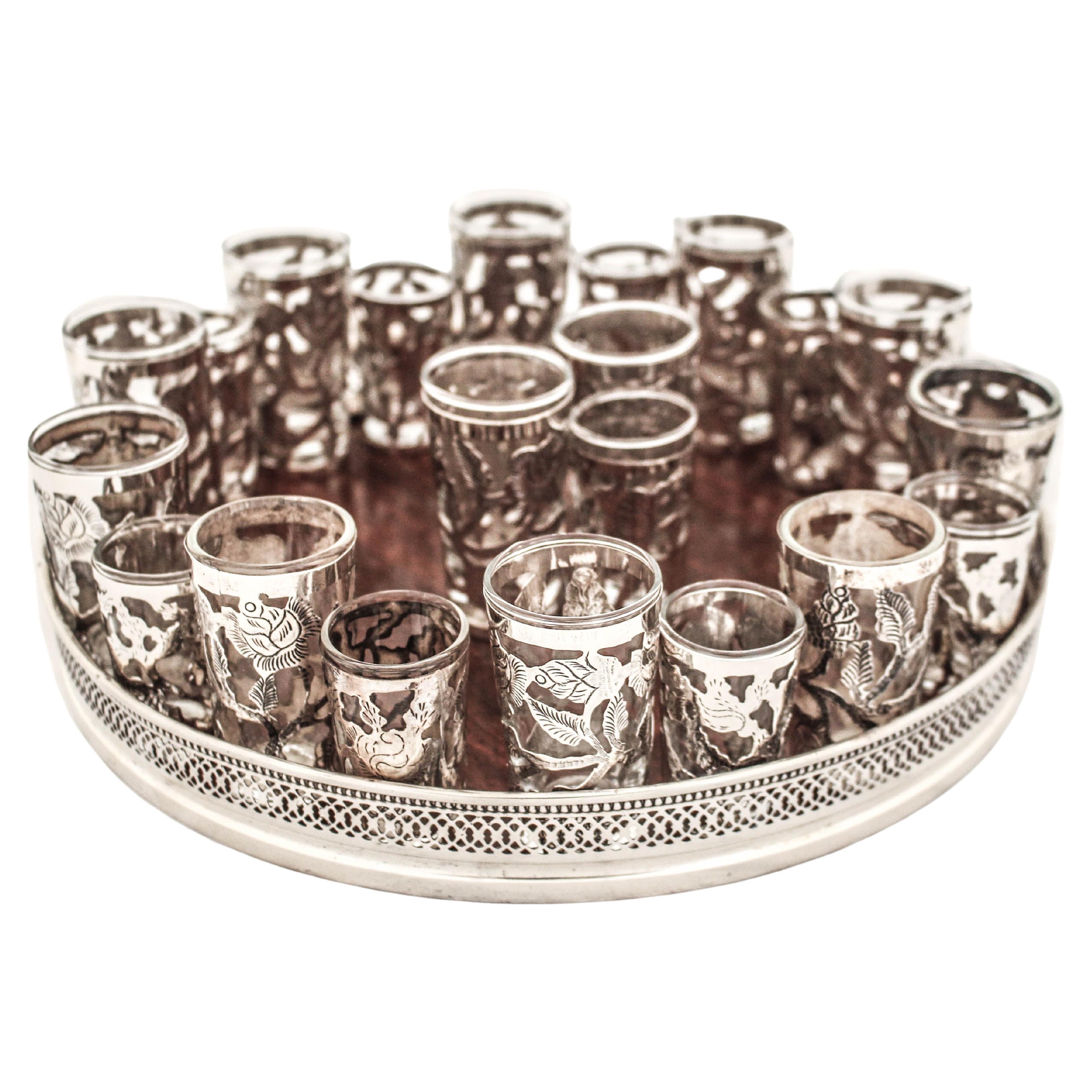 Set of 24 Sterling Cordials and Tray For Sale at 1stDibs