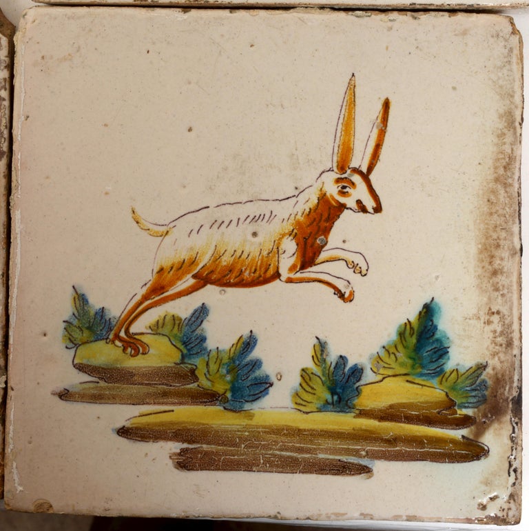 Set of 25 French Hand Painted Tin Glazed Faience Pottery Tiles, 19th C ...