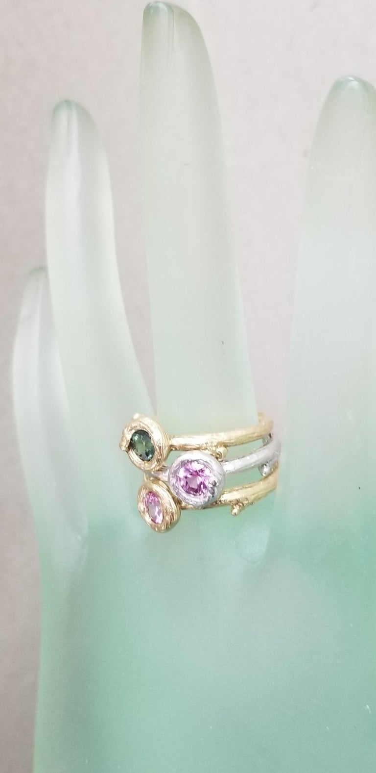 Set of 3 14k gold Multicolored Sapphire Bark Stack-able Rings For Sale ...