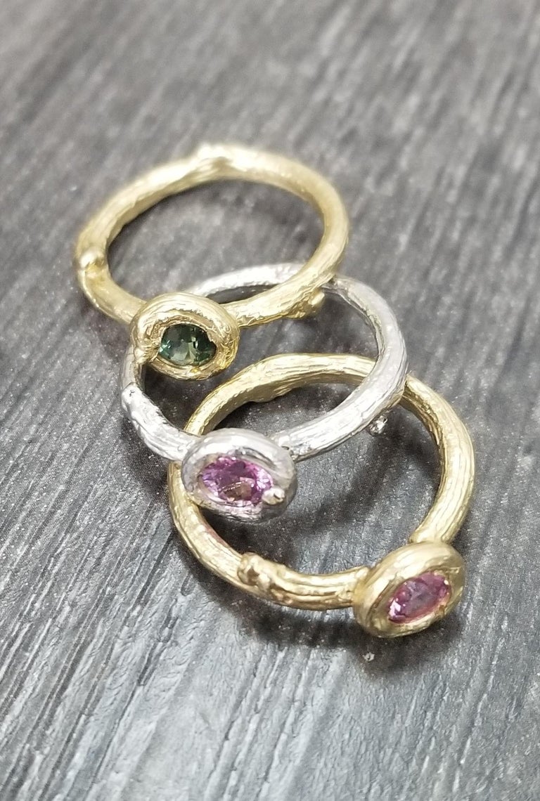 Set of 3 14k gold Multicolored Sapphire Bark Stack-able Rings For Sale ...