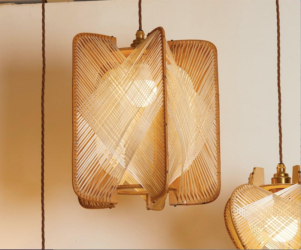 Set of 3 1970s French Raffia and Oak Pendant Lamps at 1stDibs