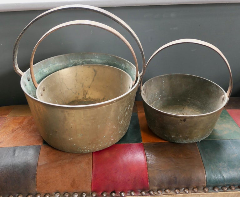 Set of 3 19th Century Brass Preserving Pans or Cooking Pots For Sale at ...