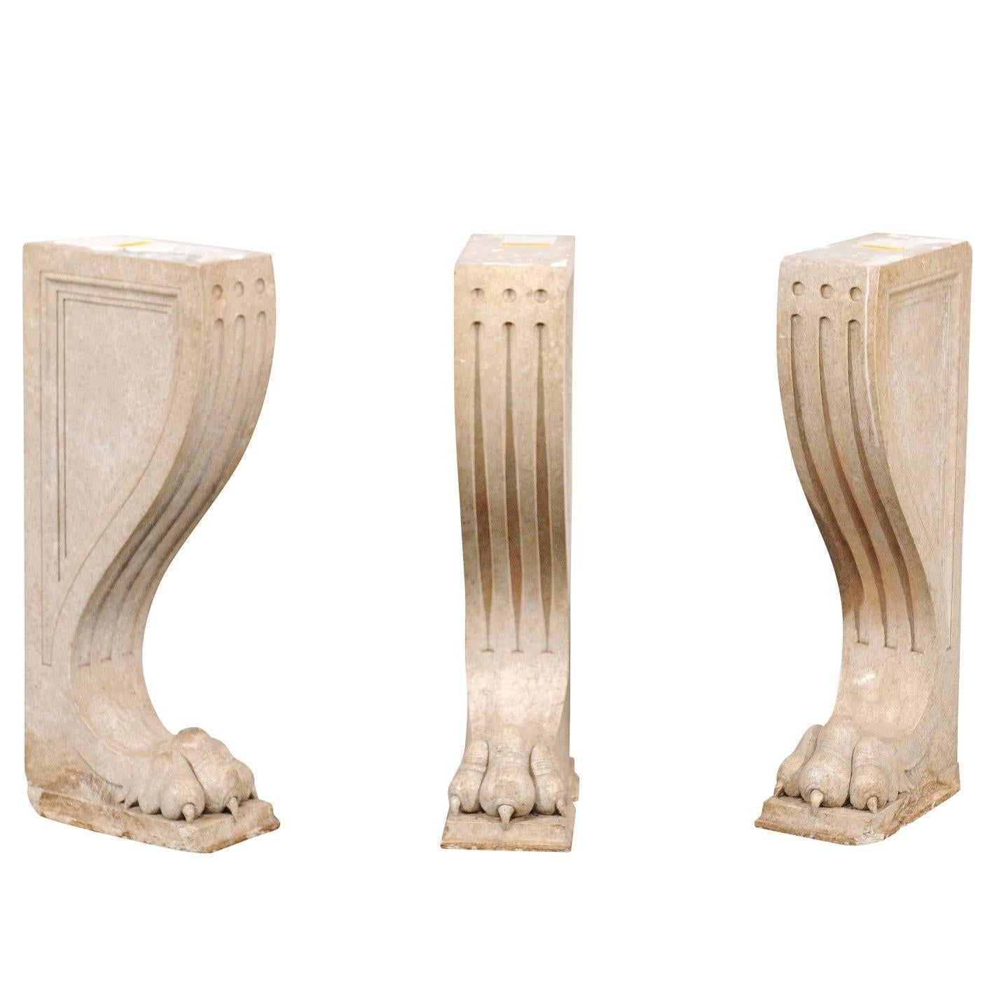 Set of Three Continental Neoclassical Style Carved Marble Lions Legs ...