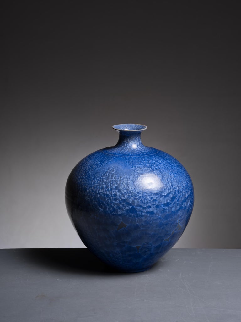 Set of 3 Albert Kiessling Blue Crystalline Ceramic Vases For Sale at ...