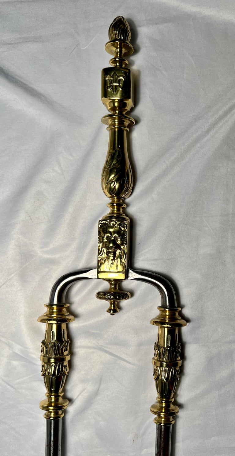Set of 3 Antique Brass and Steel 19th Century Fire Tools For Sale at ...