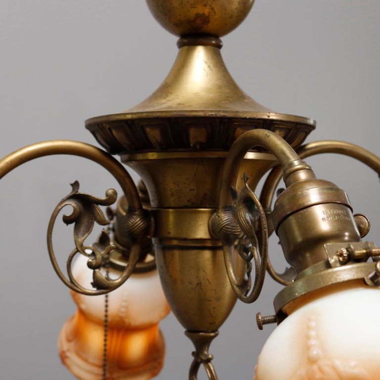 Set of 3 Antique French Louis XIV Style Brass 4-Light Chandeliers ...