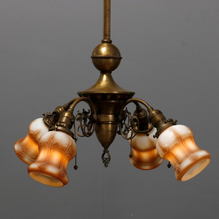 Set of 3 Antique French Louis XIV Style Brass 4-Light Chandeliers ...
