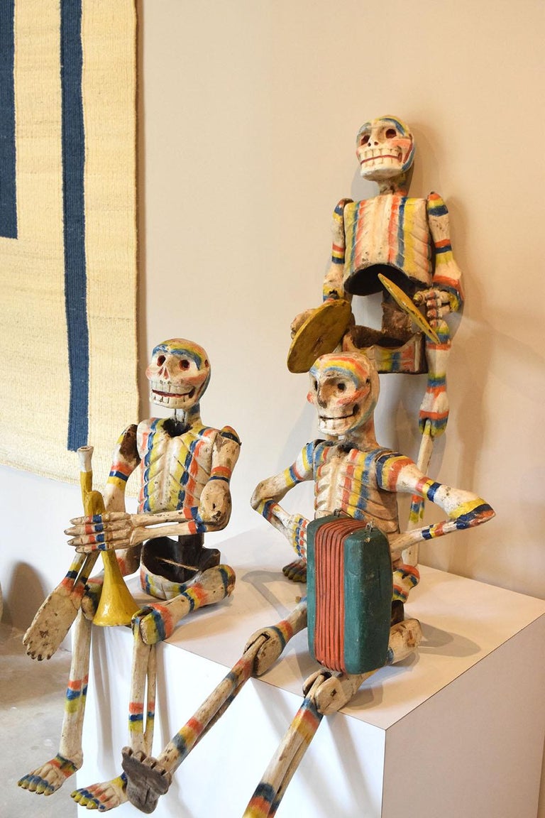 Set of 3 Antique Mexican Wooden Musician Skeletons For Sale at 1stDibs