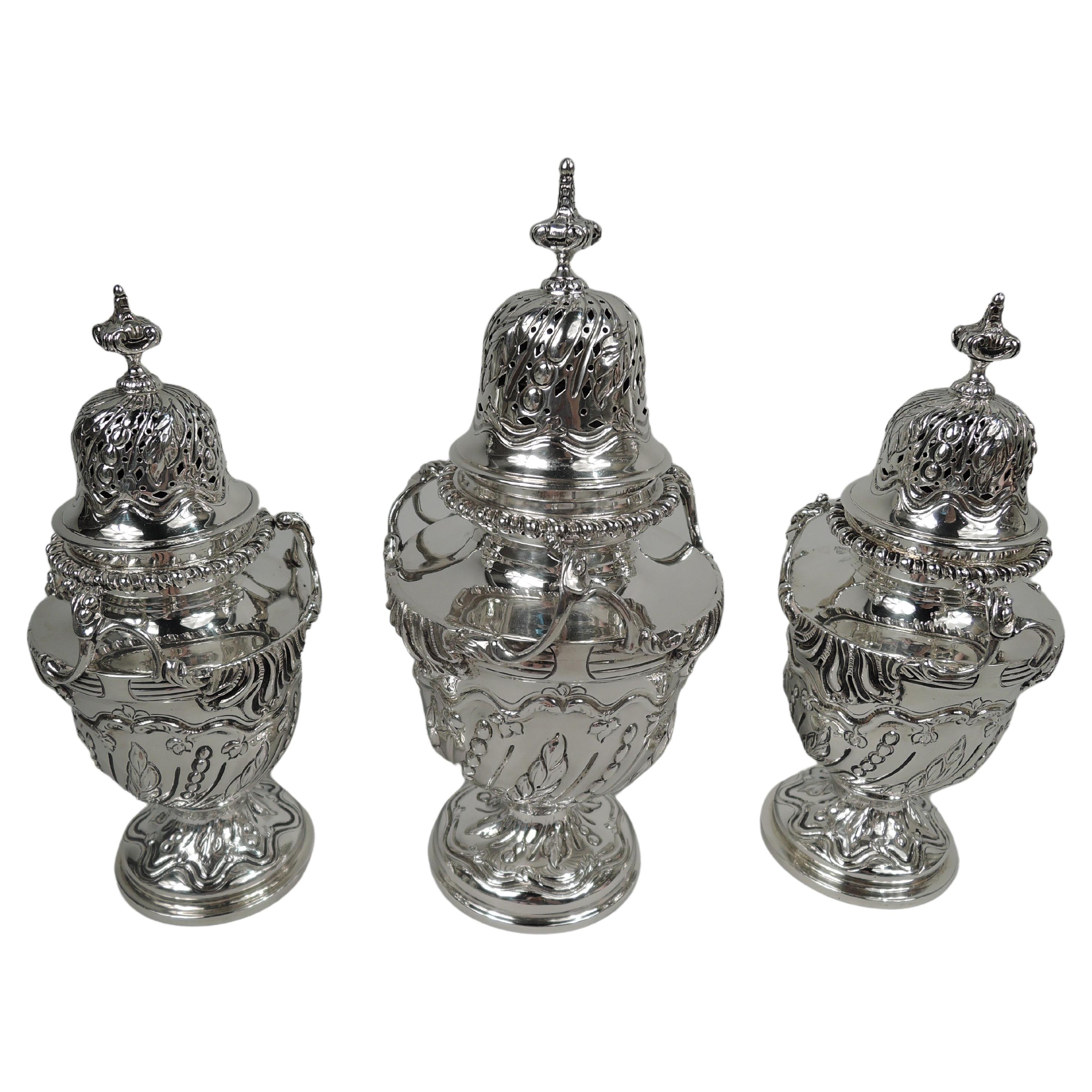 Set of 3 Antique English Victorian Rococo Sterling Silver Sugar Shakers ...