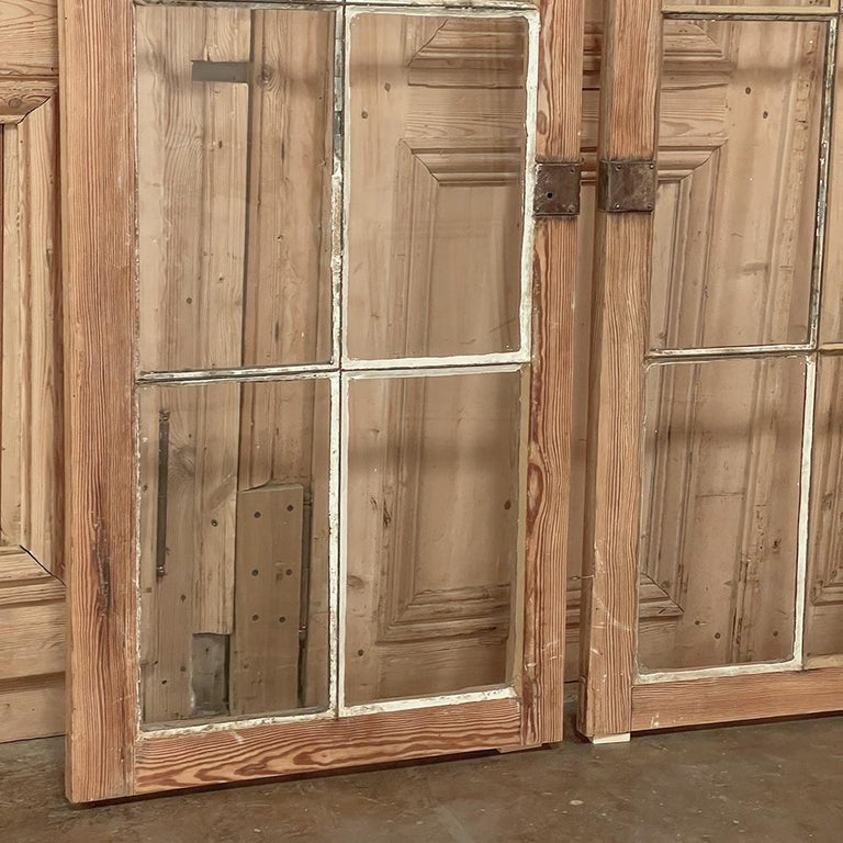 Set of 3 Antique Solid Pine Windows with Hand-Rolled Glass For Sale at ...