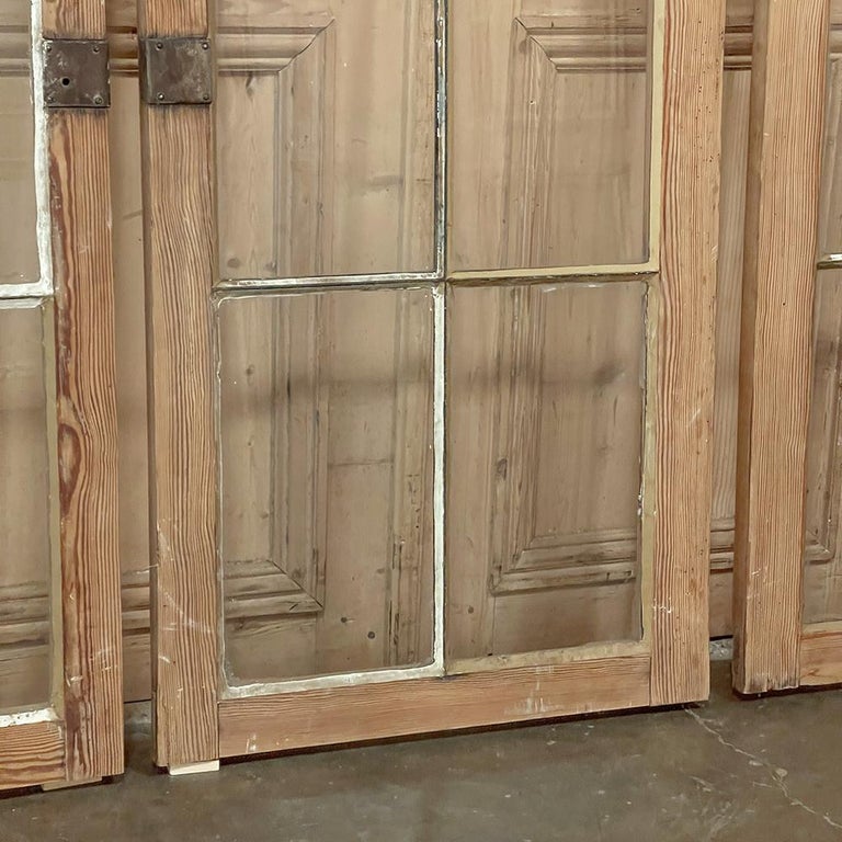 Set of 3 Antique Solid Pine Windows with Hand-Rolled Glass For Sale at ...