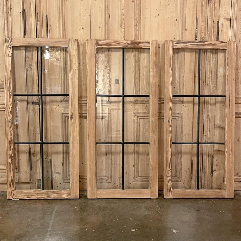 Set of 3 Antique Solid Pine Windows with Hand-Rolled Glass For Sale at ...
