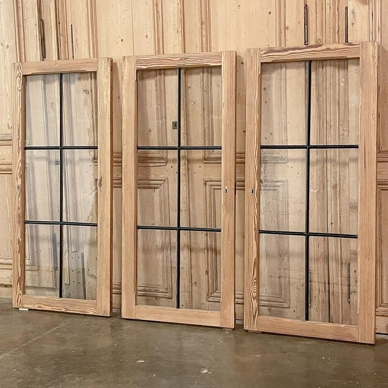 Set of 3 Antique Solid Pine Windows with Hand-Rolled Glass For Sale at ...