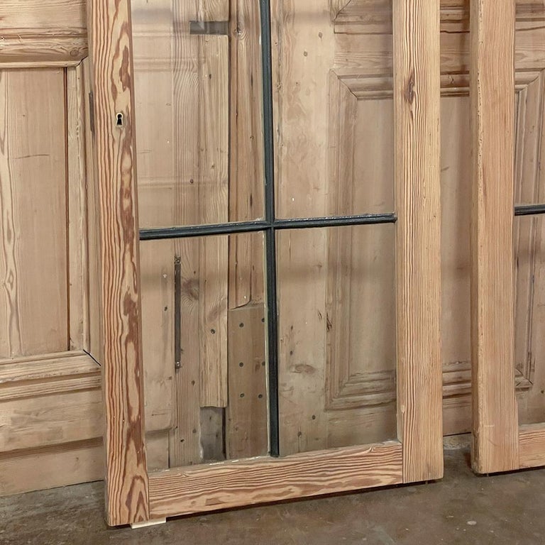 Set of 3 Antique Solid Pine Windows with Hand-Rolled Glass For Sale at ...