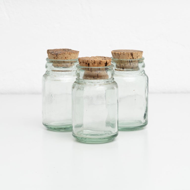 Set of 3 Antique Spanish Glass Container, circa 1950 For Sale at 1stDibs