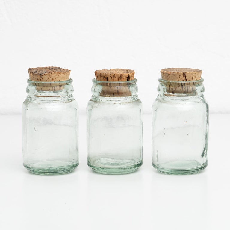 Set of 3 Antique Spanish Glass Container, circa 1950 For Sale at 1stDibs