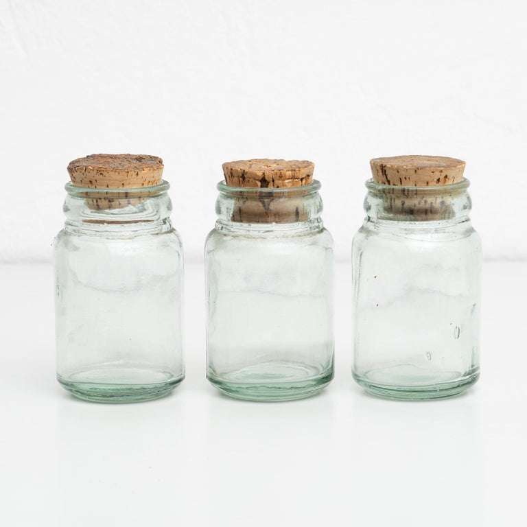 Set of 3 Antique Spanish Glass Container, circa 1950 For Sale at 1stDibs
