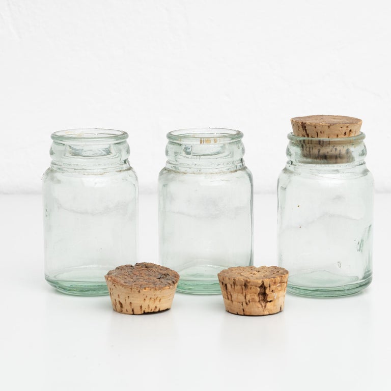 Set of 3 Antique Spanish Glass Container, circa 1950 For Sale at 1stDibs