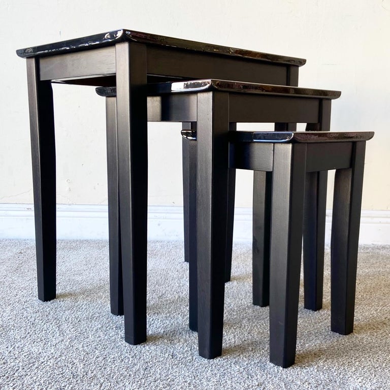 Set of 3 Art Deco Abstract Lacquered Nesting Tables, 1980 For Sale at ...