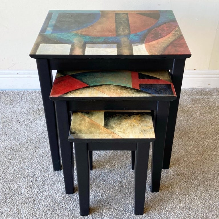 Set of 3 Art Deco Abstract Lacquered Nesting Tables, 1980 For Sale at ...