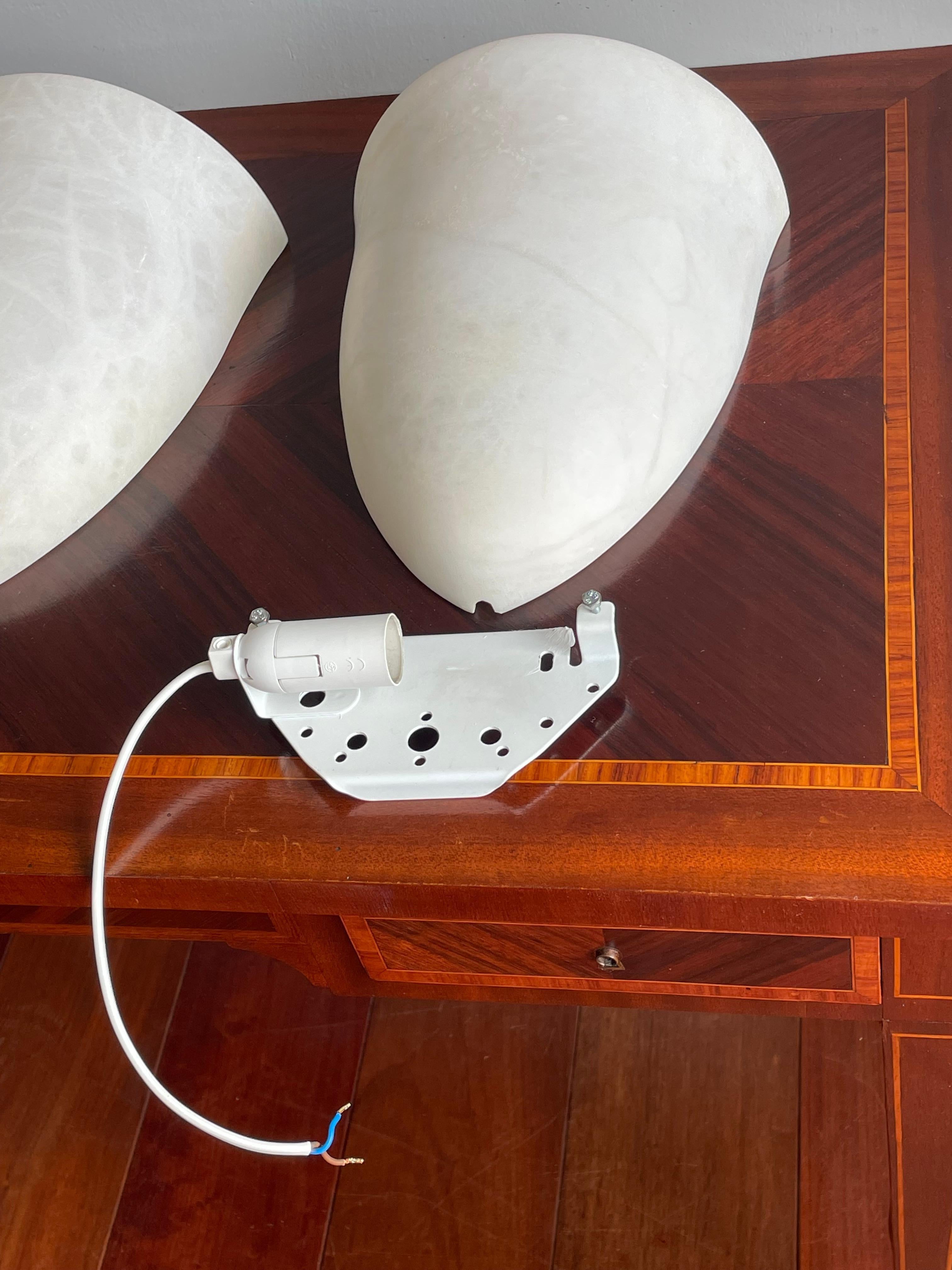 Set of 3 Art Deco Style Midcentury Era Cocoon Shape White Alabaster ...