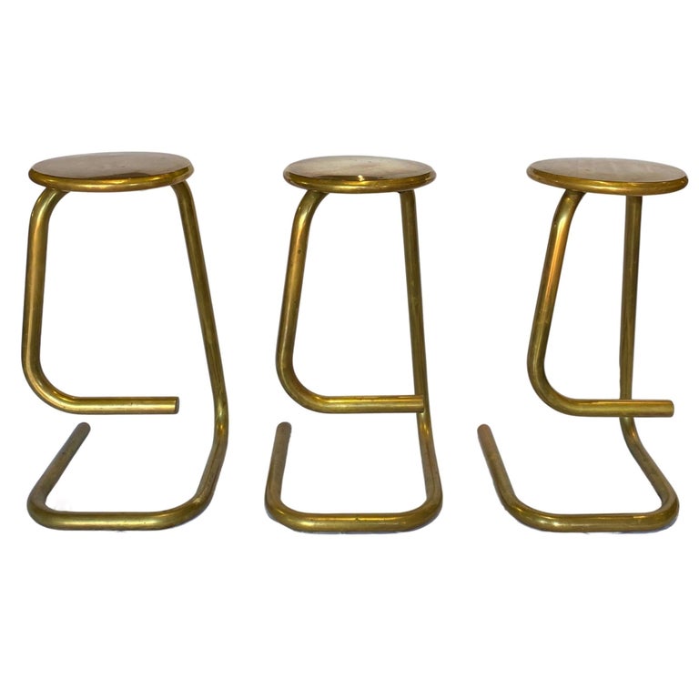 Set of 3 Brass Paperclip Bar Stools by Kinetics Furniture For Sale at ...