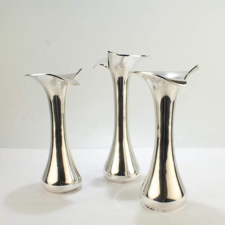 Set of 3 Brazilian Modernist .900 Solid Silver Flower Vases For Sale at ...