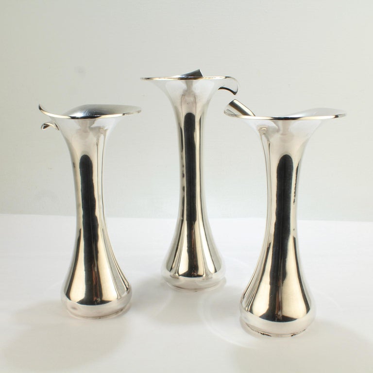 Set of 3 Brazilian Modernist .900 Solid Silver Flower Vases For Sale at ...