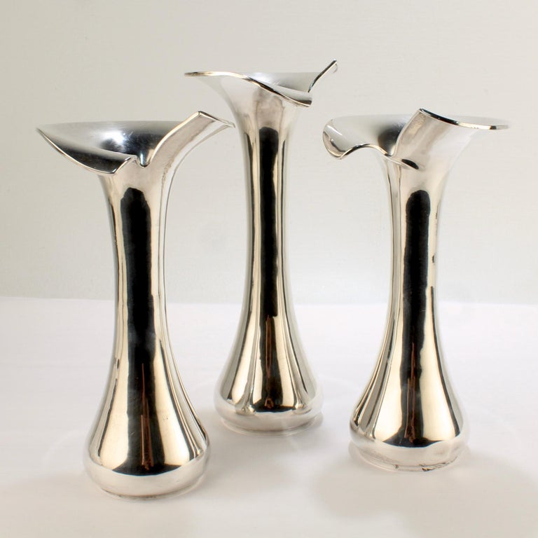 Set of 3 Brazilian Modernist .900 Solid Silver Flower Vases For Sale at ...