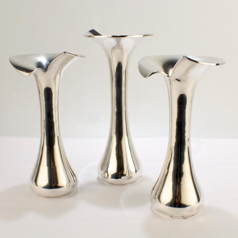 Set of 3 Brazilian Modernist .900 Solid Silver Flower Vases For Sale at ...