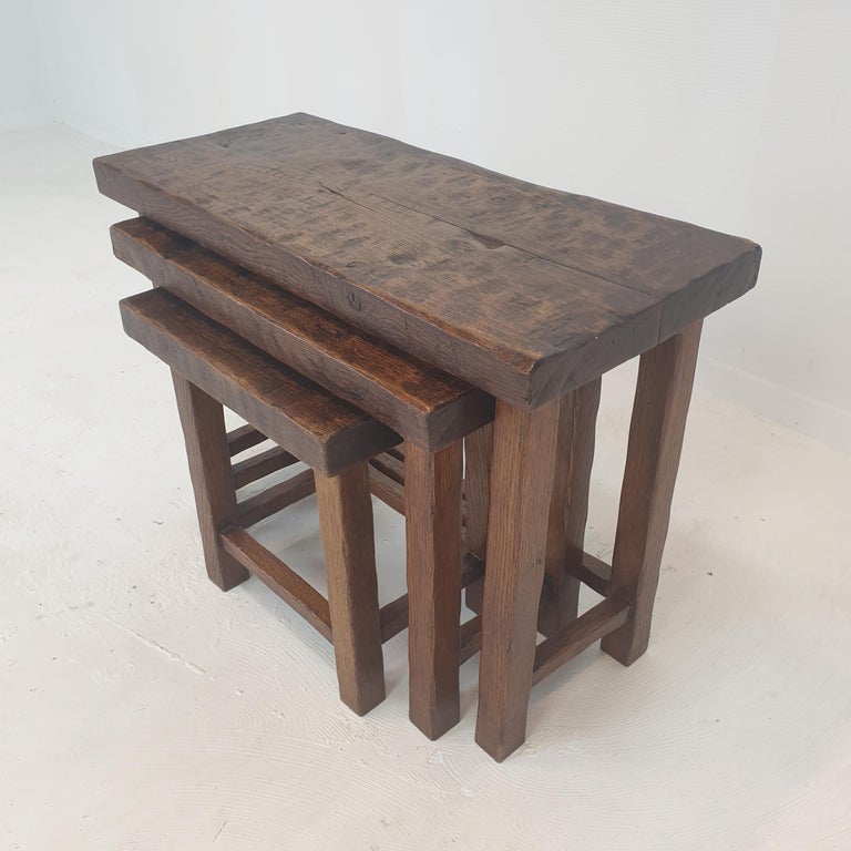 Set of 3 Brutalist Wooden Nesting Tables, Holland 1960s For Sale at 1stDibs