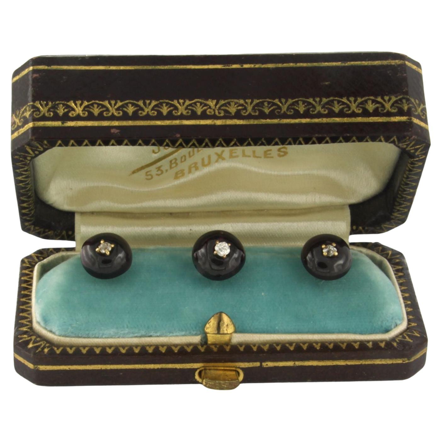 set of 3 Buttons with garnet and diamonds 14k yellow gold For Sale at ...