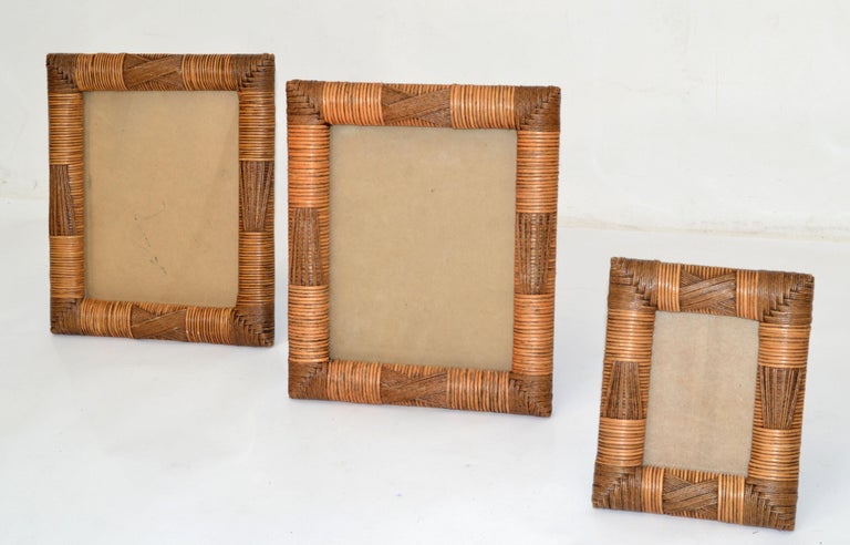 Set of 3 Cane, Wicker and Bamboo Picture Frames Bohemian Chic Mid ...