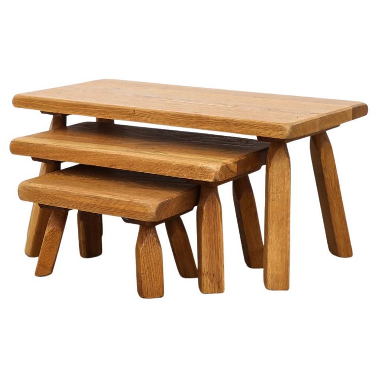 Set of 3 Charlotte Perriand Chunky Oak Nesting Tables at 1stDibs