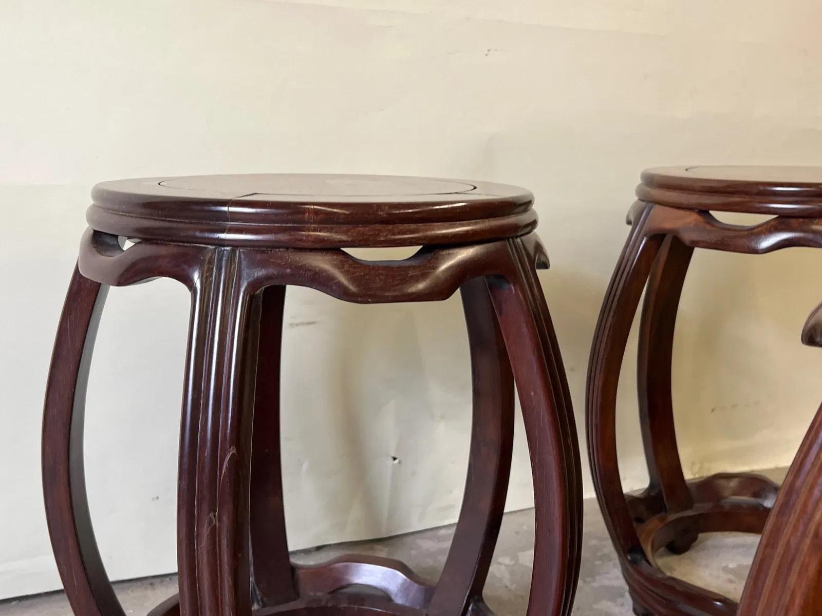 Set of 3 Chinese Rosewood Garden Stools or Side Tables For Sale at 1stDibs