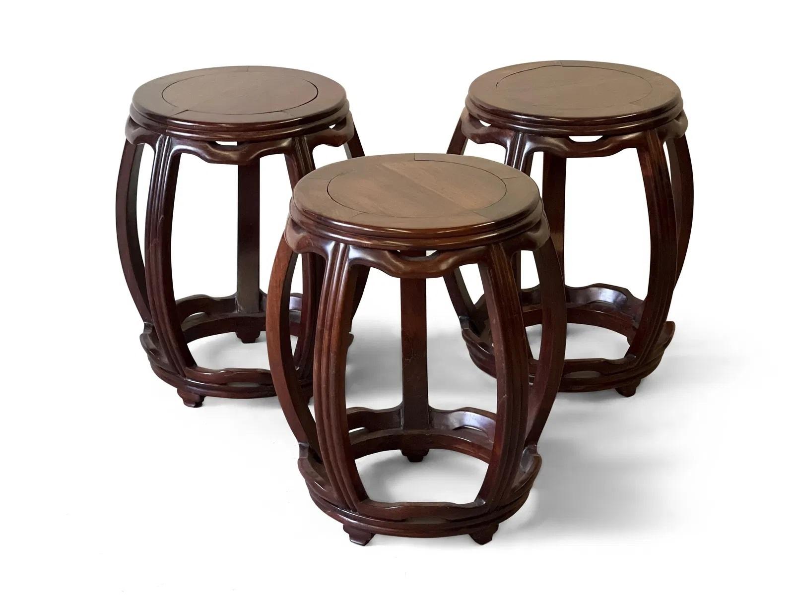 Set of 3 Chinese Rosewood Garden Stools or Side Tables For Sale at 1stDibs