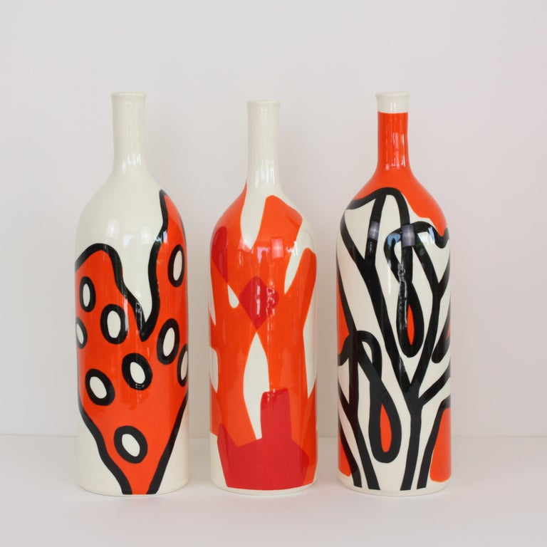 Set of 3 Contemporary Ceramic Bottles with Nautical Motifs, Corail at ...