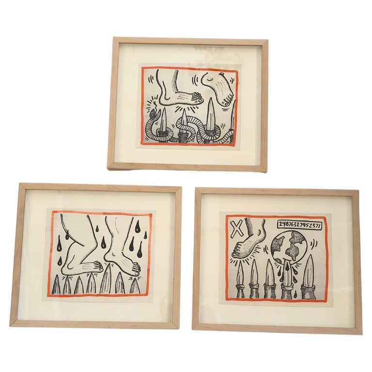 Set of 3 Cool Keith Haring Lithographs For Sale at 1stDibs
